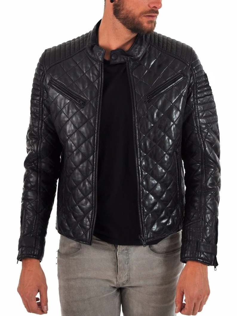Stylo Quilted Black Bomber Leather Jacket - JACKET CULTURE